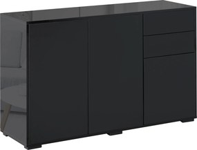 HOMCOM Buffet Skříň s Úložným Prostorem a 2 Zásuvkami, 3 Dveřmi, Nastavitelnou Policí, Dřevotřísková Deska, 117 x 36 x 74 cm Černá | Aosom
