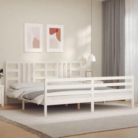 Rám postele s čelem bílý 200 x 200 cm masivní dřevo,  3193942
