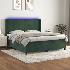 Box spring postel s matrací a LED tmavě zelená 160x200 cm samet 3139454