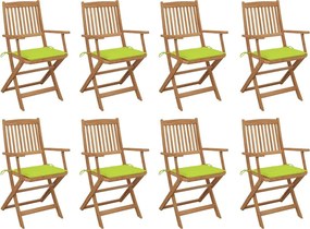 vidaXL Skládací zahradní židle s poduškami 8 ks masivní akácie [3075090] Barva: Jasně zelená