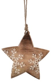 4Home Dekorace z mangového dřeva Snowflake Star, 20 cm
