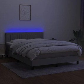 Box spring postel s matrací a LED světle šedá 140x190 cm textil 3133309