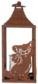 Hnědá kovová lampa s reliéfem kočičky – 15x15x37 cm