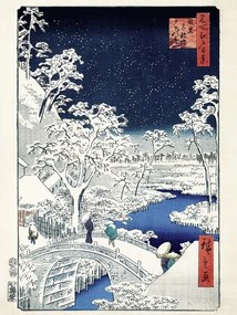 Umělecký tisk Hokusai - Drum Bridge At Meguro, Utagawa Hiroshige, (30 x 40 cm)