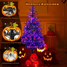 Costway 183 cm vysoký umělý sváteční strom Halloween s LED světly a dekoracemi