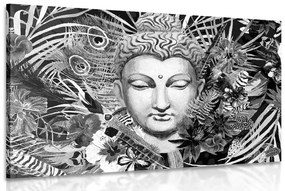 Obraz Budha na exotickém pozadí v černobílém provedení - 120x80 cm