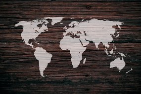 Samolepící tapeta mapa světa na dřevě - 300x200 cm