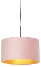 Závěsná lampa s velurovým odstínem růžová se zlatem 35 cm - Combi