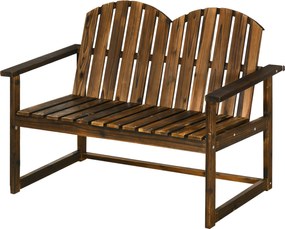 Zahradní lavice Outsunny 2místná dřevěná lavice s opěradlem a područkou, nosnost až 240 kg, pro zahradu a balkon, zuhelnatělá | Aosom.de