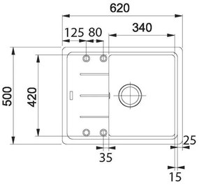 Franke Basis BFG 611-62 Granitový dřez s odkapem oboustranné provedení, 62x50cm, šedý kámen, 114.0285.118