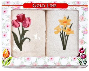 Praktik Dárkový set froté ručníků 07, narcis a tulipány na smetanové, 2x 50x100cm