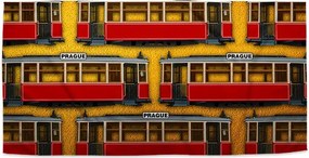 Sablio Ručník Pražské historické tramvaje Žlutý Pattern - 50x100 cm
