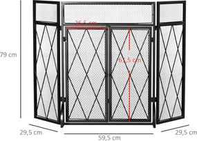 HOMCOM Ochranná obrazovka přediskových 3 ks. Kovářská železná obrazovka krbu Ochrana přediskových předměty kovová černá 120 x 79 cm
