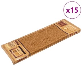 Samolepící nášlapy na schody 15 ks 65x21x4 cm béžové 326207
