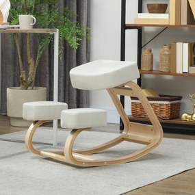 Vinsetto Kolenní židle, ergonomická posezení, polstrovaný stolek pro zdravé sezení, březové dřevo, nosnost 120 kg, krémově bílá