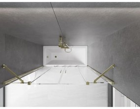 Mexen Velar Duo, 2-křídlová posuvná vanová zástěna 140 x 150 cm, 8mm čiré sklo, zlatý lesklý profil, 896-140-000-02-50