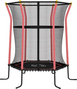 HOMCOM dětská trampolína Ø163,5 cm, vnitřní trampolína s ochrannou sítí, kryt okraje gumovým lanem, dětská trampolína do 50 kg, pro děti 3-10 let čer…