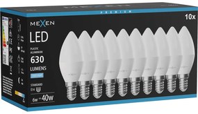 Mexen Nova 10x LED žárovka E14, C37, 6W, Studená - 6500K, 630 lm - L102-E14-0665-01x10