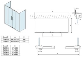 Polysan LUCIS LINE třístěnný sprchový kout 1600x900x900mm DL4315DL3415DL3415