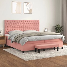 Box spring postel s matrací růžová 200x200 cm samet 3138048
