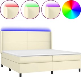 Box spring postel s matrací a LED krémová 200x200 cm umělá kůže 3139285