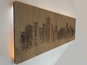 Li-Go "Mrakodrapy" světelný obraz s baterií 125x40cm varianta: ovládání na obraze bez dálkového ovladače, provedení: dub světlý
