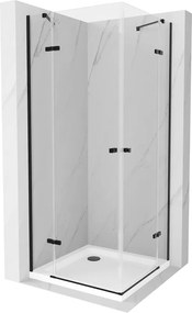 Mexen Roma Duo, sprchový kout 80 (dveře) x 80 (dveře) cm, 6mm čiré sklo, černý profil + sprchová vanička, 854-080-080-70-02-4010B