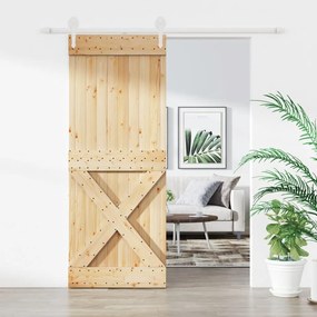 Posuvné Dveře S Kováním 90 X 210 Cm Masivní Borové Dřevo