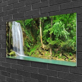 Obraz na skle Vodopád Les Příroda 140x70 cm