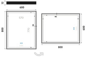 Nimco Černé LED zrcadlo 600x800 se dvěma dotykovými senzory - ZPC 13002VX-90