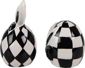 Černobílá keramická slánka a pepřenka Black&White Bunny - Ø 5x9 cm/ Ø 5x7 cm