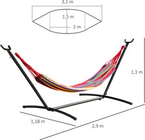 Outsunny Houpací Síť se Stojanem z Oceli - Přenosná Houpací Síť se 6 Nastavitelnými Výškami a Vakem pro Uložení - Nosnost 120 kg 200x150 cm Mnohobare…