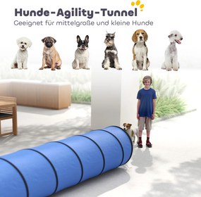 Psí agility tunel 300 x 50 cm Psí tunel se 4 kotvami do země Přenosná taška Hrací tunel pro malé středně velké psy Modrá barva