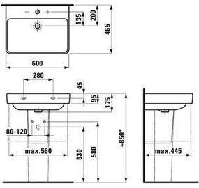 Laufen Pro S Umyvadlo 60 x 46,5 cm, bílá H8109630001041