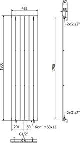 Mexen Boston, topné těleso 1800x452 mm, 888 W, antracitová, W213-1800-452-00-66