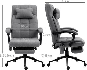 Kancelářská židle Vinsetto s masážní funkcí ergonomická výškově nastavitelná s bederním vyhříváním podnožka podhlavník polyester šedá 66x76x112-120cm…