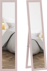 HOMCOM Plné tělo zrcadlo 157x37 cm s MDF rámem, náklonitelné stojací nebo nástěnné zrcadlo, světle perlově růžová