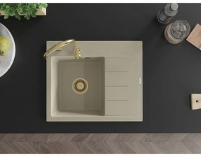 Mexen Ben, 1-komorový granitový dřez 600x500x190 mm, levý + zlatý sifon, béžová, 6522605000-69-G
