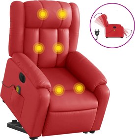 Elektrické zvedací masážní polohovací křeslo červené umělá kůže 3205290