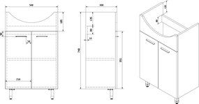 Aqualine ZOJA umyvadlová skříňka 50,5 x 74 x 30 cm dub platin 51057
