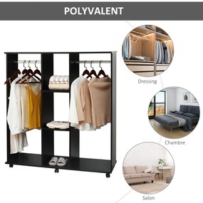 HOMCOM Mobilní úložný šatník s kolečky 6 - 120L x 40W x 128H cm - Dřevo - Černý | Aosom