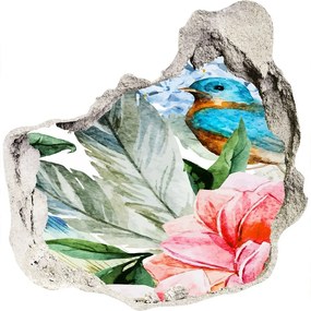 Wallmuralia Díra 3D fototapeta nástěnná Květiny a ptáci 75x75 cm