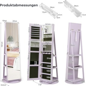 Costway Skříňka na šperky otočná o 360° s tříbarevnými LED světly