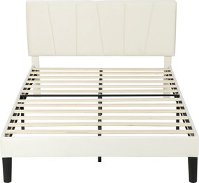 HOMCOM manželská postel 140 x 190 cm postel pro 2 osoby, nastavitelné čelo postele, lamelový rošt 150 x 198 x 101/106/111/116/121 cm, krémová