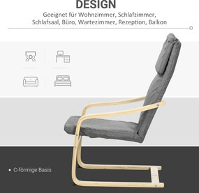 HOMCOM Relaxační křeslo polohovatelné s polštářem Otočná židle jídelní židle vzhled lnu tmavě šedá bříza 66,5x80x99cm do obývacího pokoje | Aosom.de