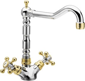 Reitano Rubinetteria Reitano Rubinetteria, ANTEA stojánková dřezová baterie s retro hubicí, chrom/zlato, 3122