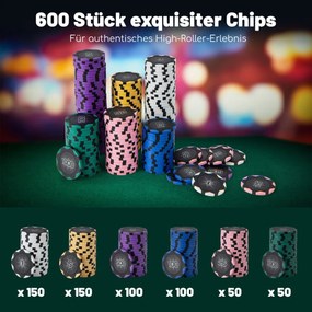 Costway 600-dílná sada pokerových žetonů 14 gramové žetony Claytec s černou