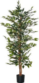 HOMCOM Umělý Fikus s Kmeny 150 cm - Umělá Rostlina s Květináči a 1008 Realistickými Listy pro Dekoraci Domova do Obývacího Pokoj a Ložnice Ø17x150 cm