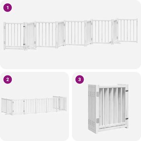 Zábrana pro psy s dvířky skládací 9 panelů bílá 450 cm topol 3155703