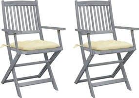 vidaXL Skládací zahradní židle s poduškami 2 ks masivní akáciové dřevo [3064507] Barva: krémová